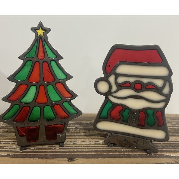 Cast Iron | Holiday | Vintage Interpur Stained Glass Santa Clause Xmas ...